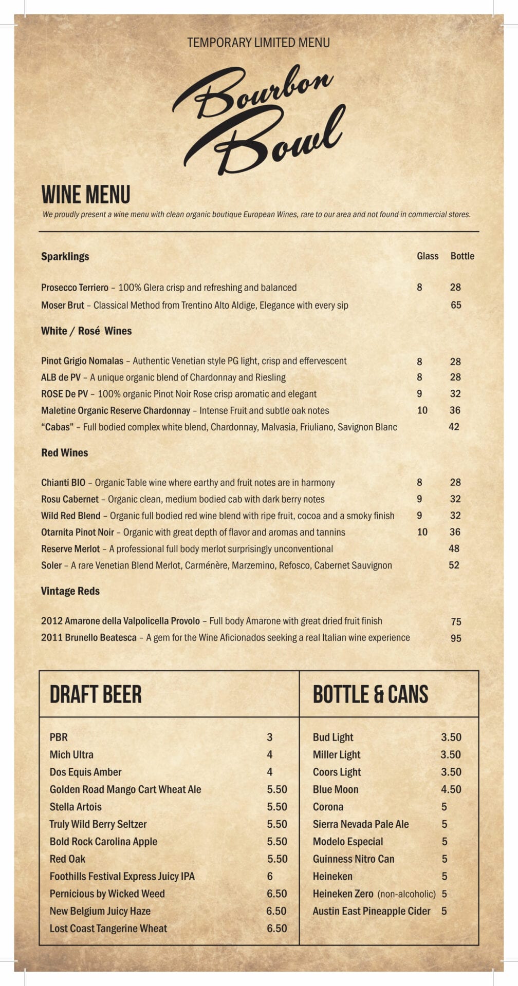 Menus | Craft Food, Bourbon, Cocktails, Wine & Beer in Greensboro